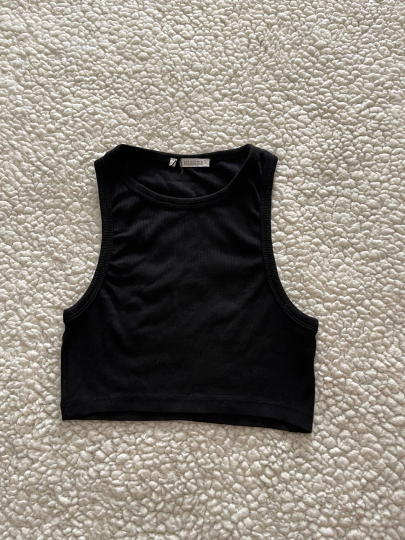 Plain black racer back top, Women's Fashion, Tops, Sleeveless on Carousell