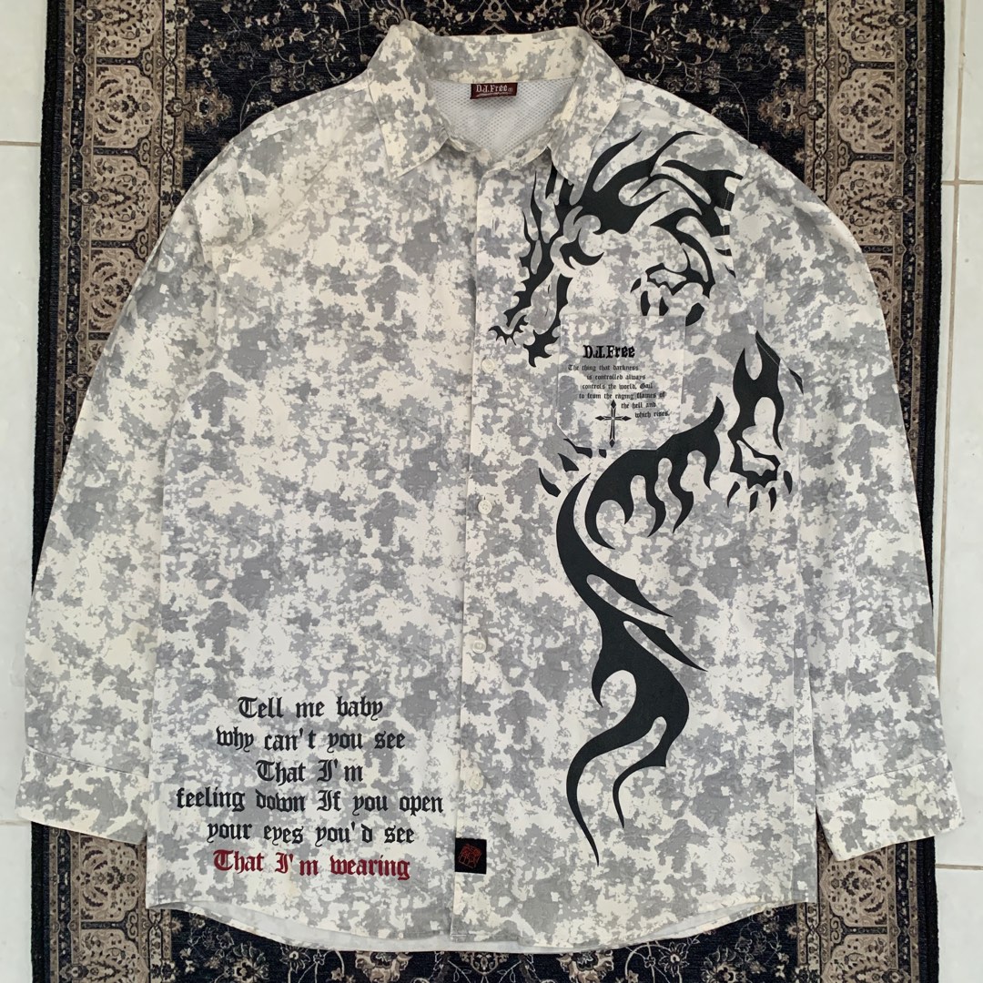 Y2K DJ Free Tribal Dragon Camo Poem Quotes Shirts, Fesyen Pria, Pakaian ...