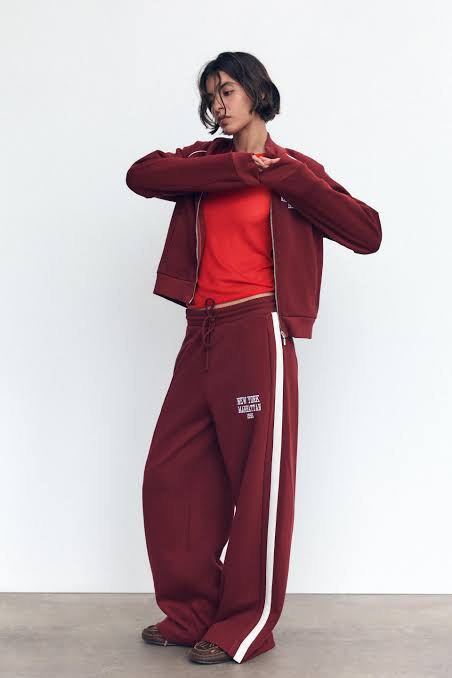 Zara Burgundy Tracksuit With Side taping Coordinates Set, Women's ...
