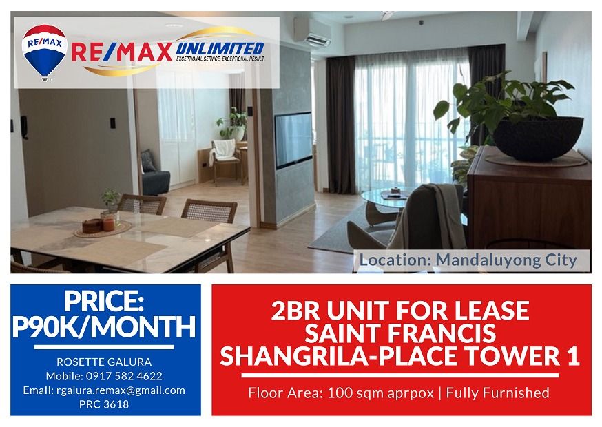 2 BR Unit For Lease Saint Francis Shangri-la Place Tower 1, Property ...