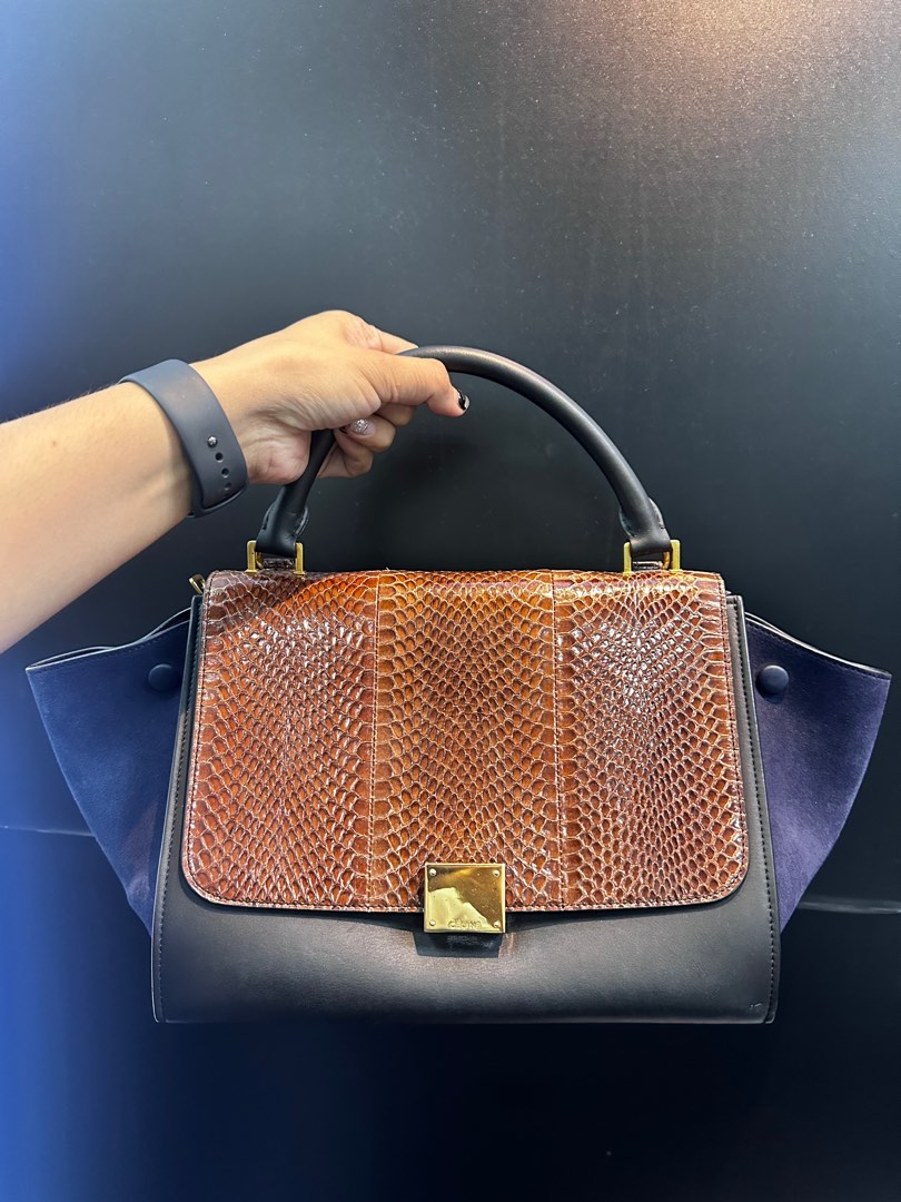CELINE Trapeze Small Python Tricolor Leather Bag, Luxury, Bags ...