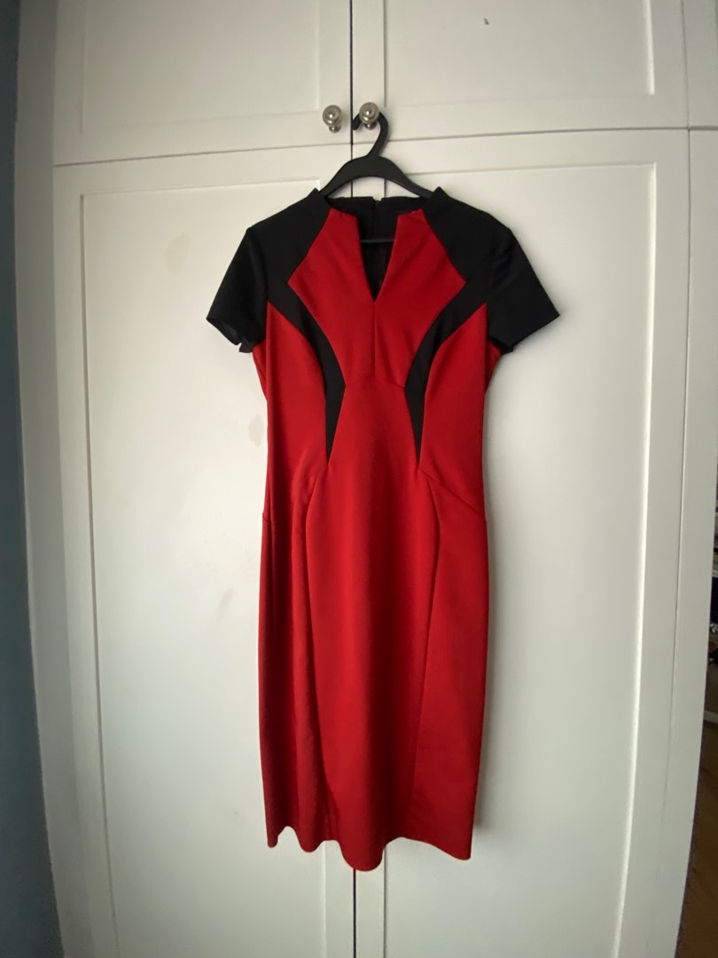 [Cue Australia] Structured red & black tapered dress, Women's Fashion ...
