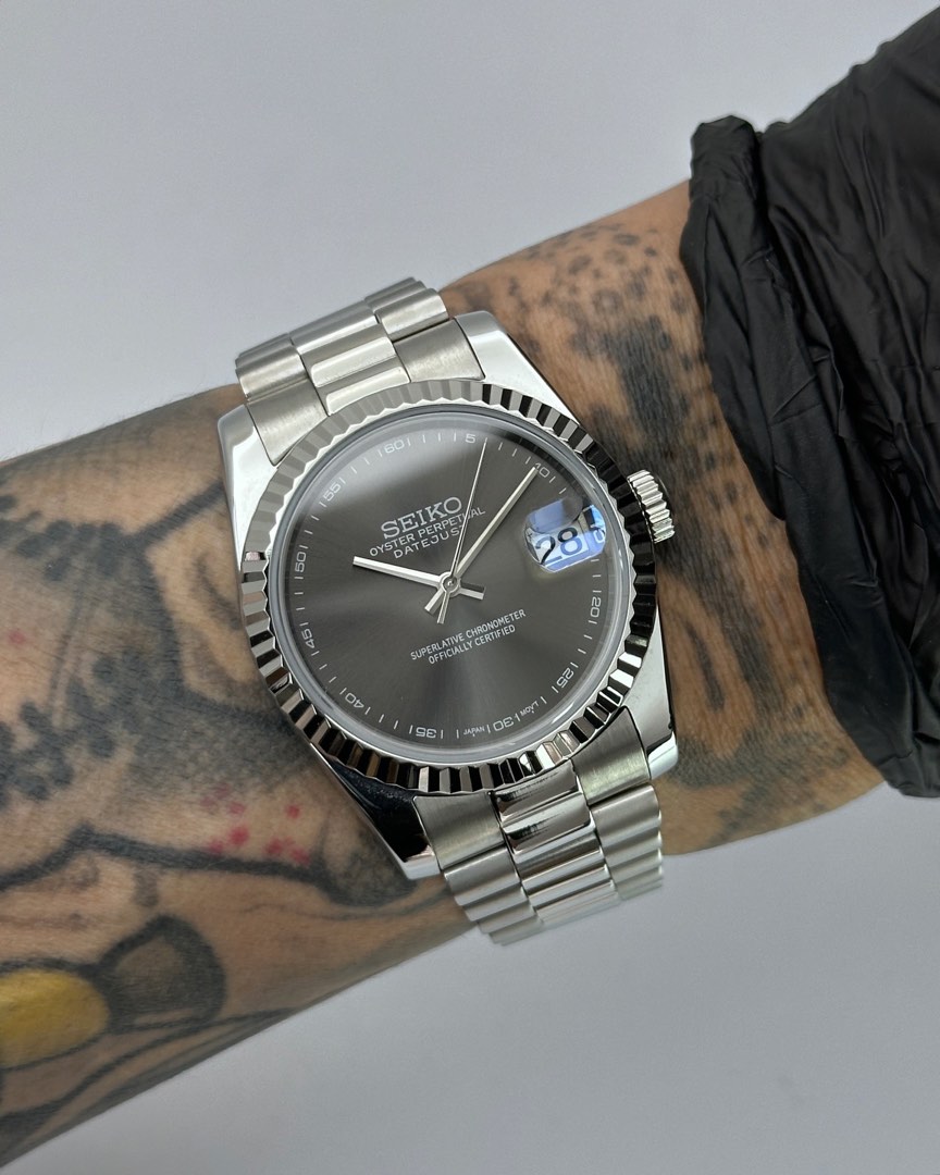 Custom Seiko Mod 36mm Grey Sterile Datejust President Automatic Watch ...