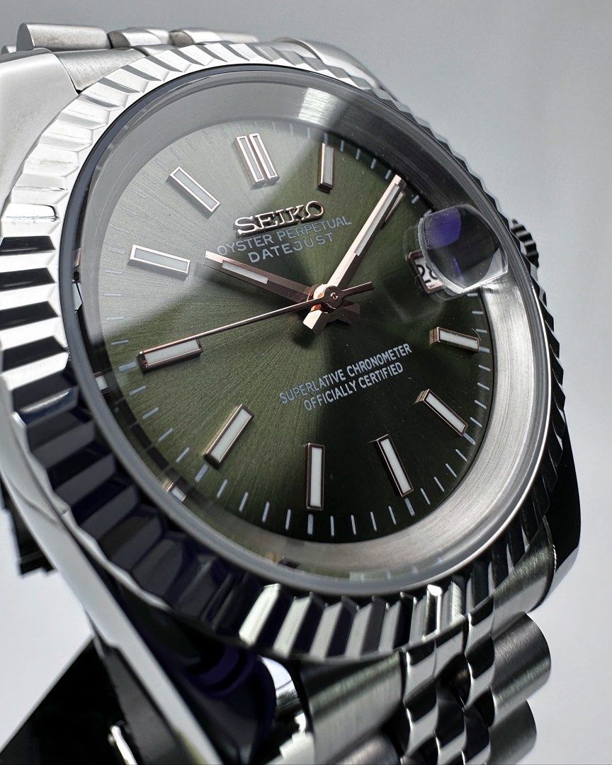 Custom Seiko Mod 39mm Olive Rose Gold Silver Datejust Automatic Watch ...