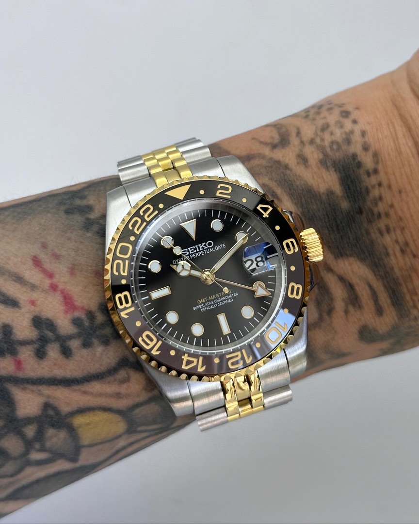 Custom Seiko Mod 40mm 2-Tone Steel Gold Bruce Wayne GMT-Master II ...