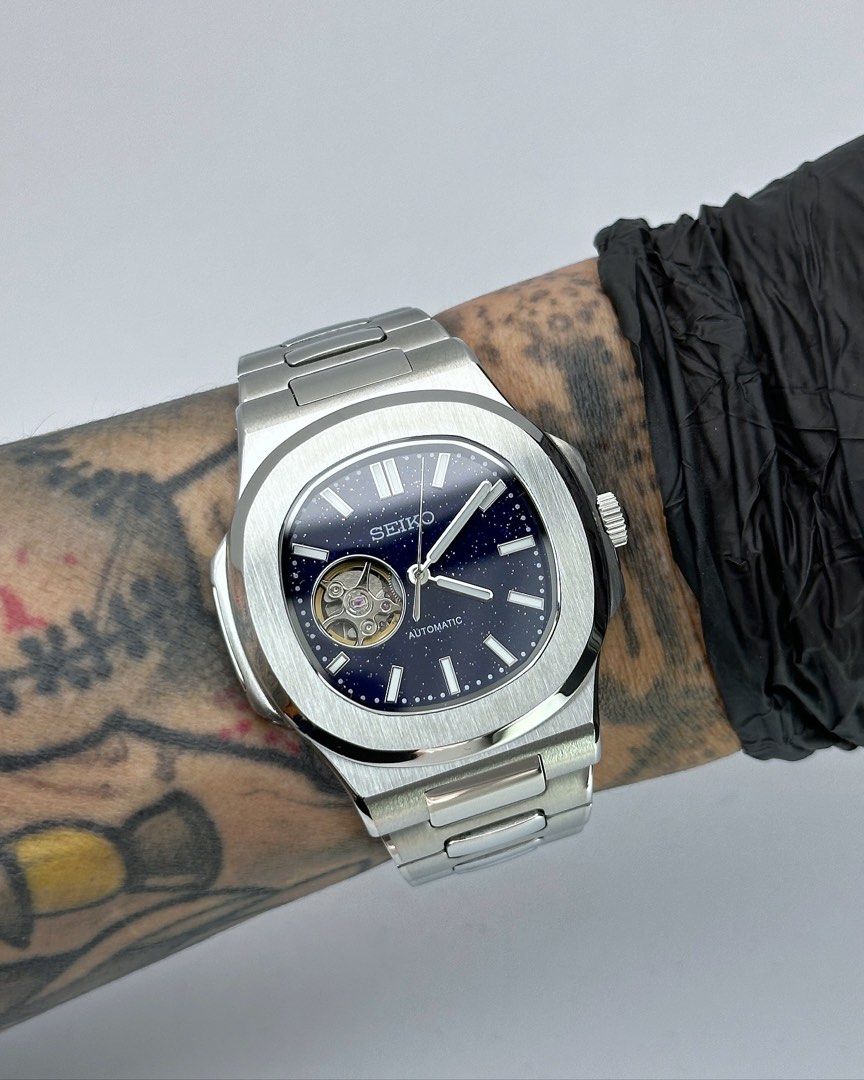 Custom Seiko Mod 40mm Open-Heart Stardust Nautilus Automatic Watch ...