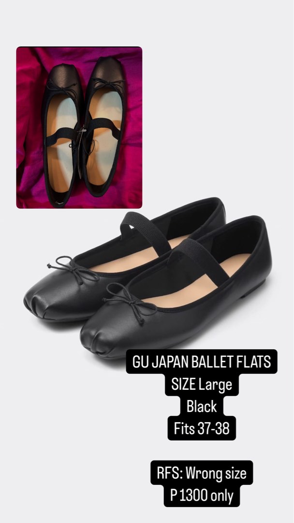 GU Japan Ballet Flats - Black, Women's Fashion, Footwear, Flats ...