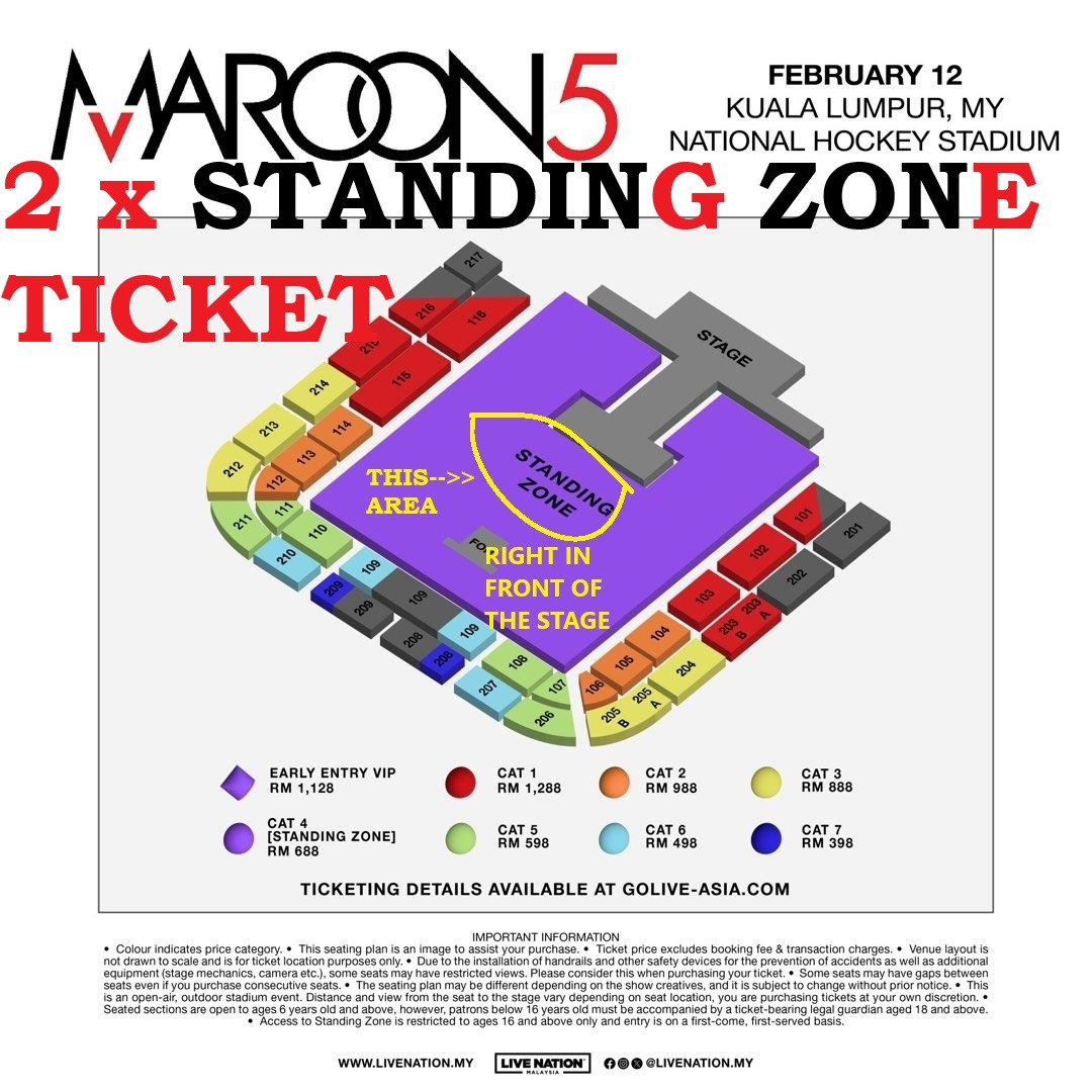 MAROON 5 12 FEB 2025 2 x Standing Ticket RM650 ea, Tickets & Vouchers ...