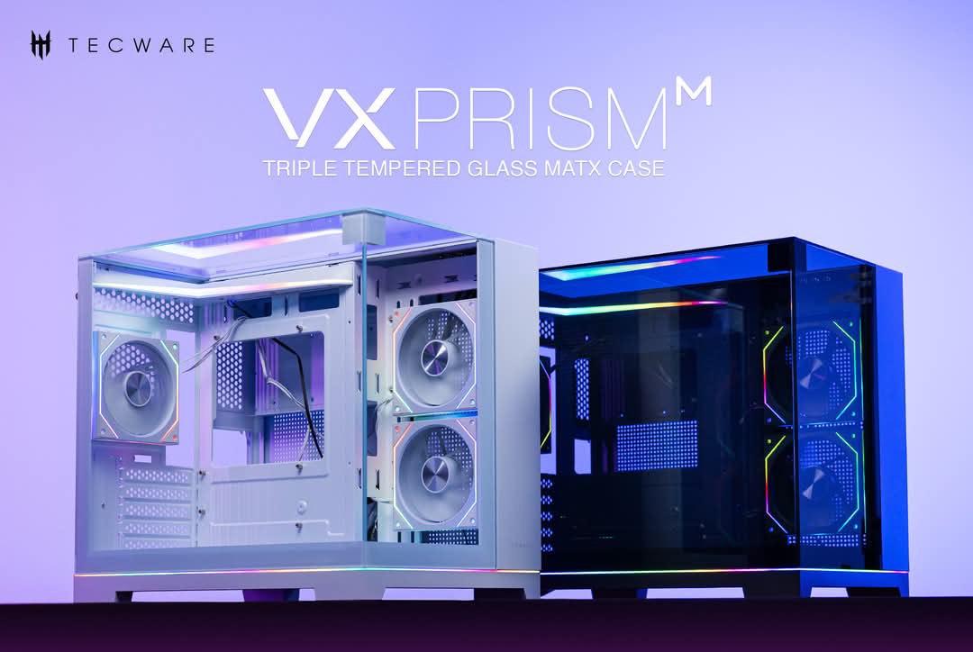 Tecware VX Prism M - Triple Tempered Glass mATX PC Casing (Black/White ...