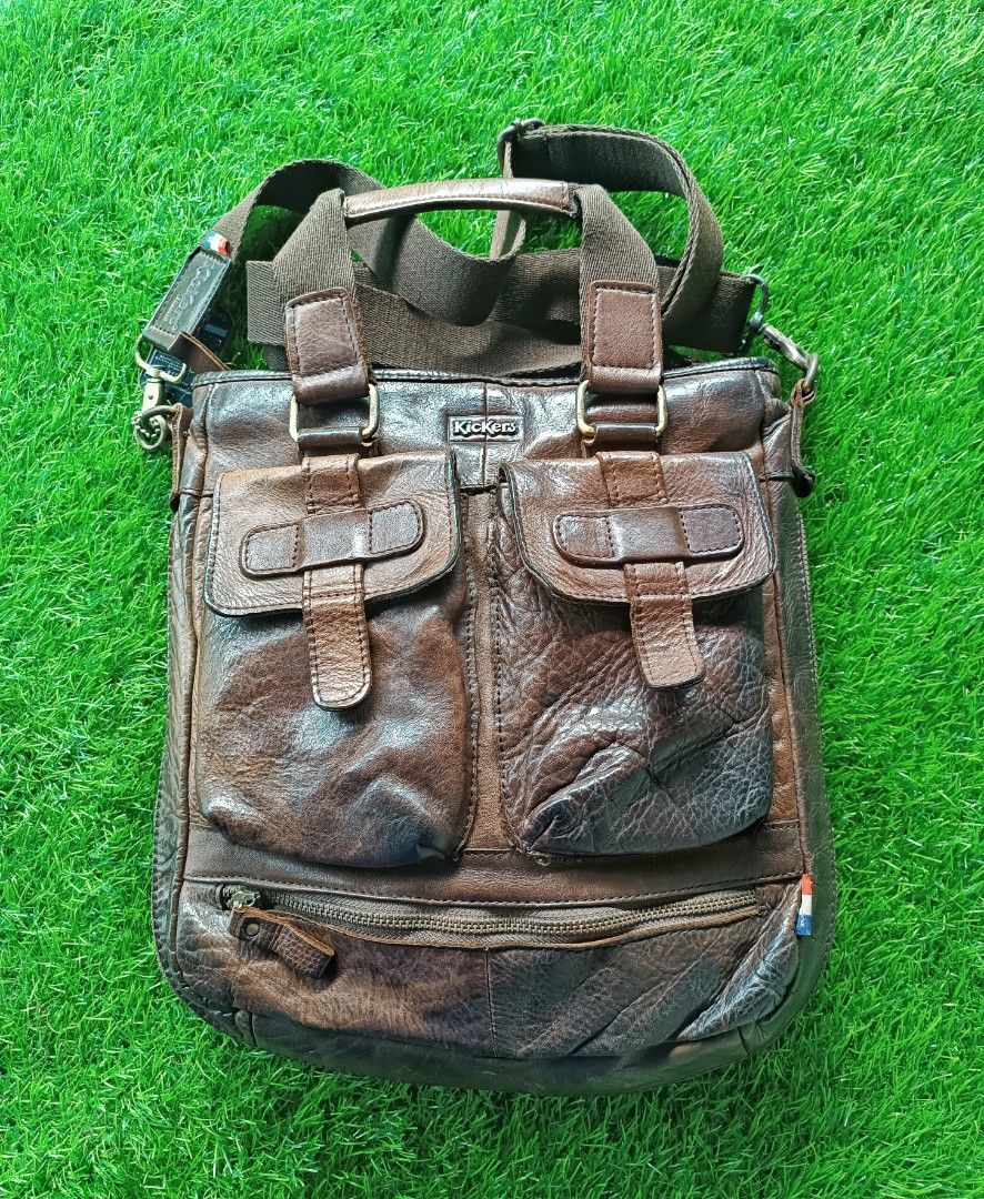 VINTAGE AUTHENTIC KICKERS FRANCE ORIGINAL LEATHER SLING BAG WITH HANDLE ...