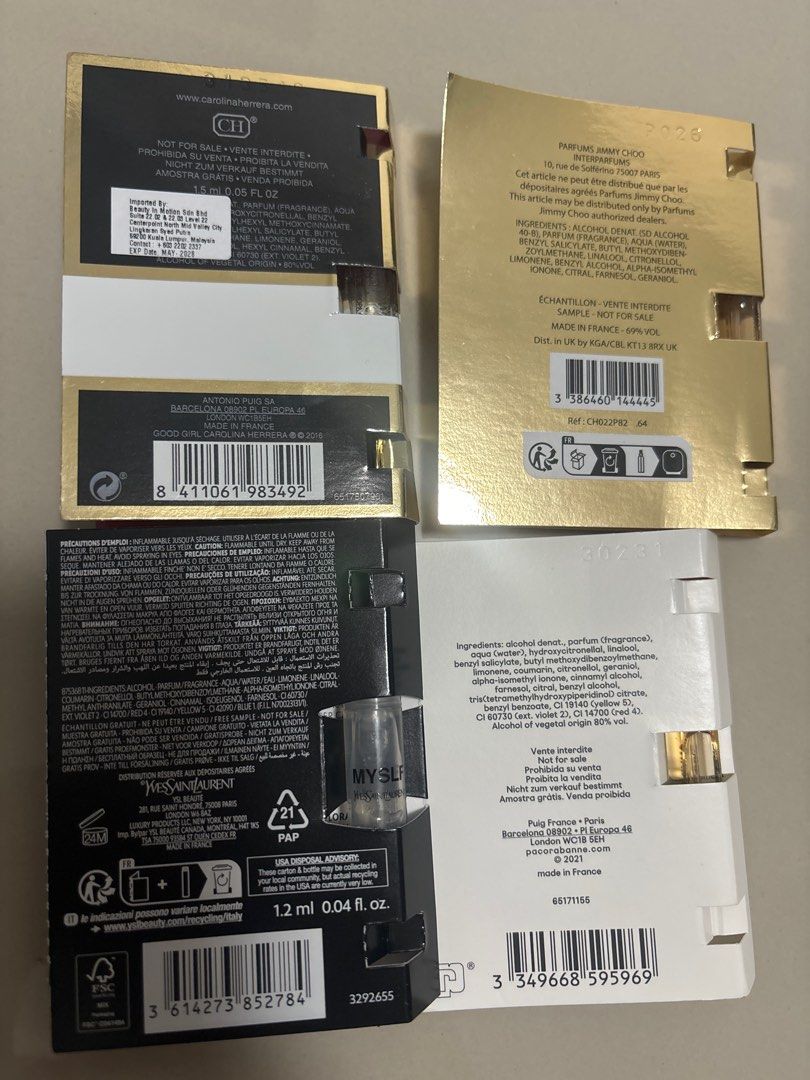 YSL JIMMY CHOO PACO RABANNE GOOD GIRL mini vials, Beauty & Personal ...