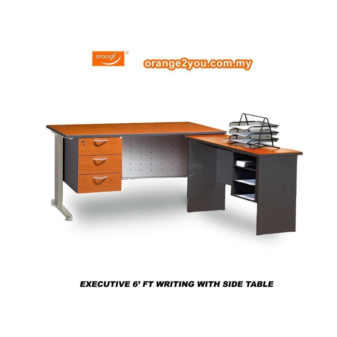 6' Executive Office Table With Side Table & Fixed 3D Pedestal ...