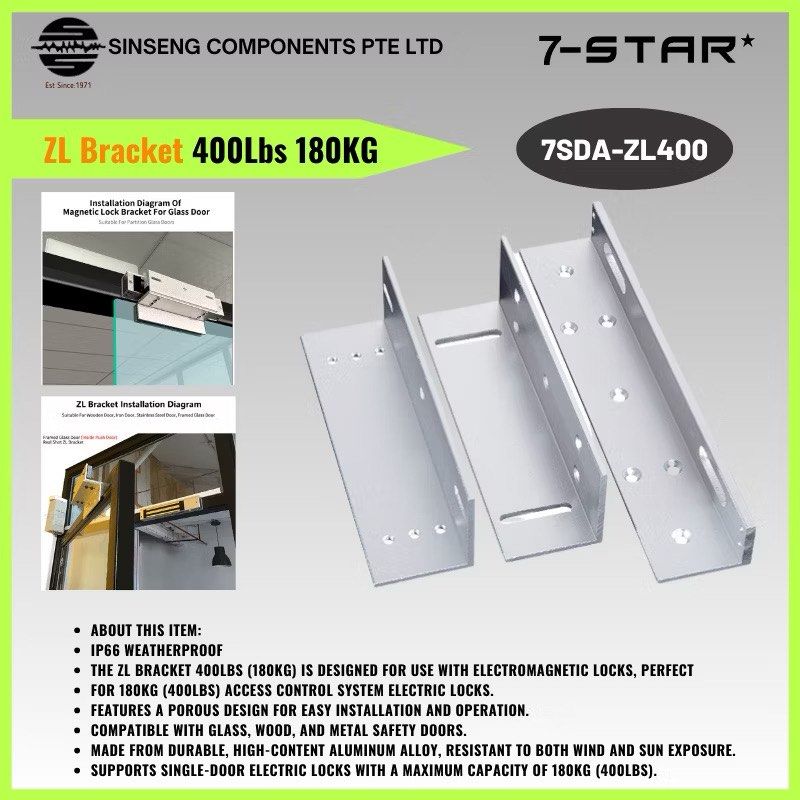 7-STAR* 400lbs ZL Bracket for Electric Magnetic EM Lock 180kg Single ...