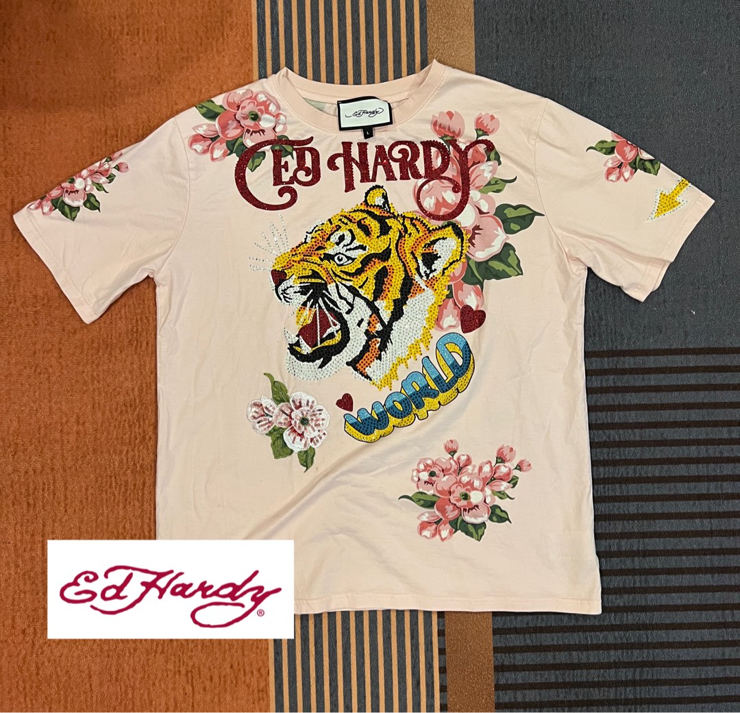 Ed Hardy Tiger Floral Shirt As new, Men's Fashion, Tops & Sets, Tshirts ...