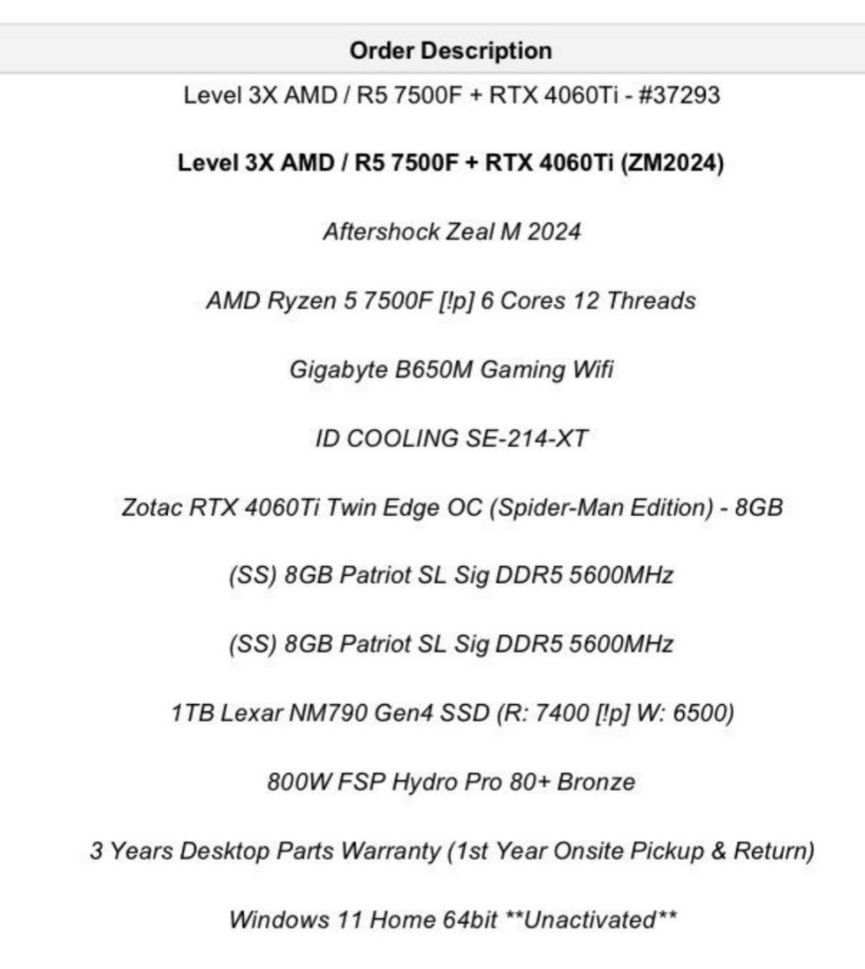 Gaming PC Desktop - 7500F - 16GB DDR5 - 4060TI - 1TB Gen4, Computers ...