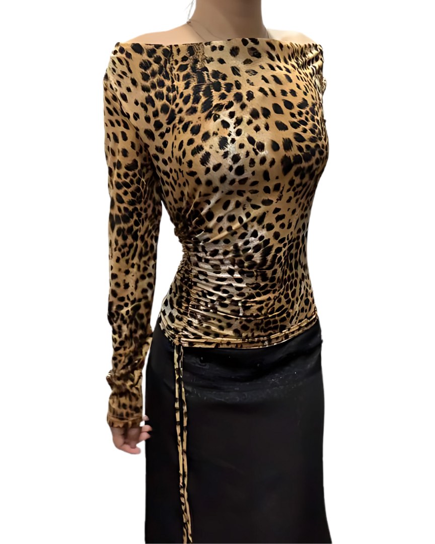 HQ cheetah boatneck top, Women's Fashion, Tops, Longsleeves on Carousell