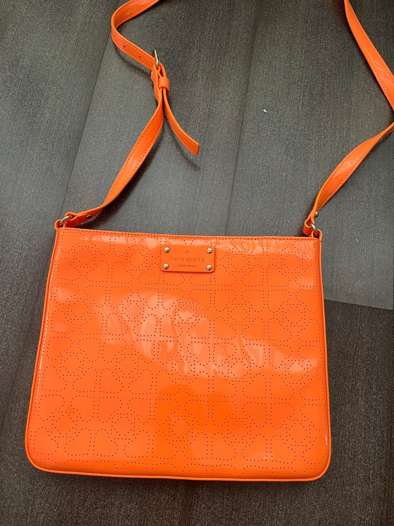 Kate Spade Metro Darby Patent Neon Orange crossbody, Women's Fashion ...