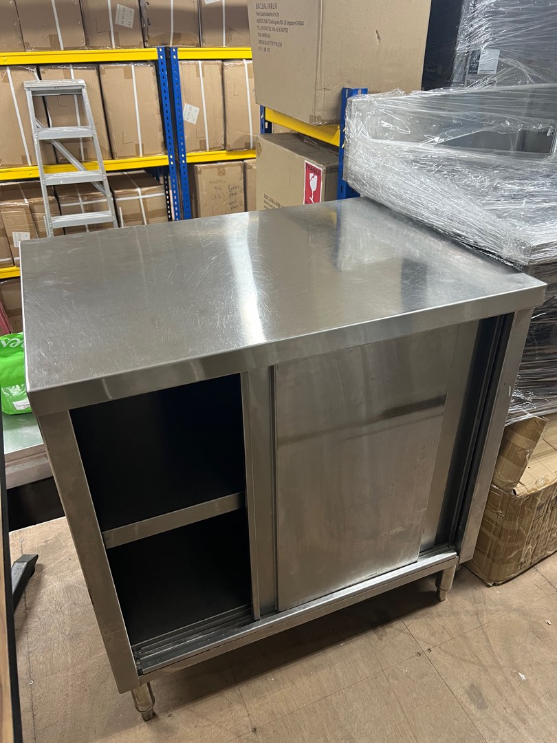 Stainless steel Kitchen Counter Table w Cabinet, Furniture & Home ...