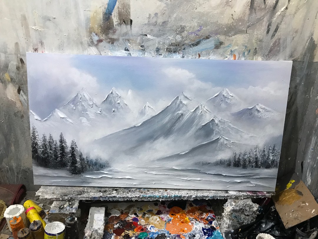 Lukisan Gunung everst texture | lukisan kanvas timbul | lukisan ...