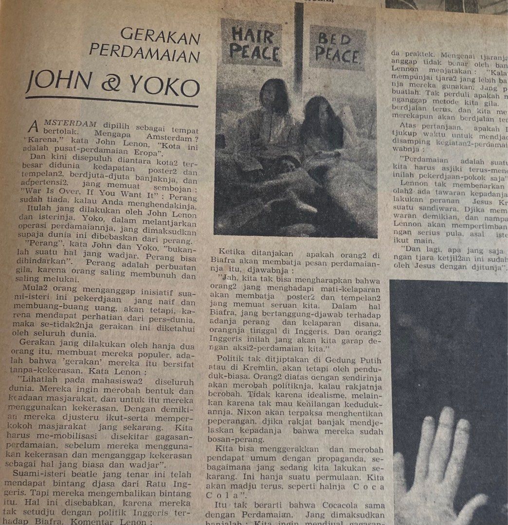 MADJALAH MAYAPADA 1970 // GERAKAN PERDAMAIAN JOHN LENNON DAN YOKO ONO ...