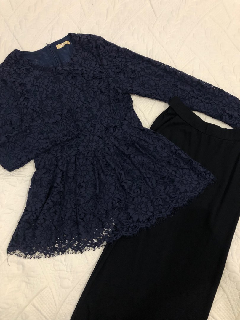 navy blue lace, Women's Fashion, Dresses & Sets, Traditional & Ethnic ...