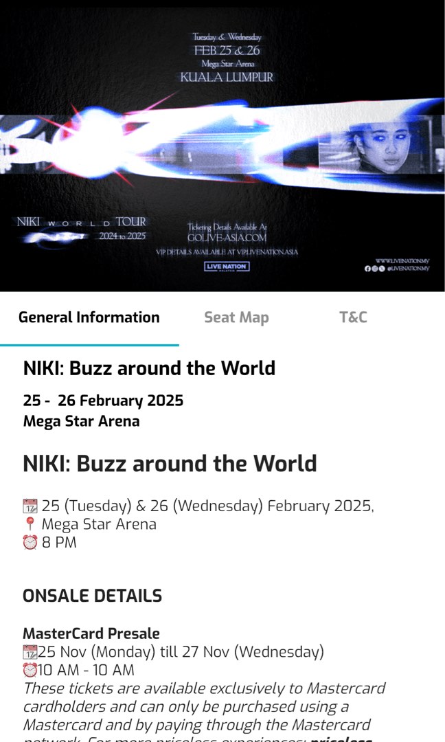 (WTS) NIKI BUZZ TOUR STANDING TIX KL DAY 1, Tickets & Vouchers, Event ...