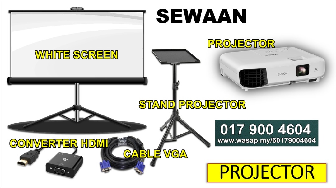 Sewa Rental Set Projector Skrin Putih Projector, TV & Home Appliances ...