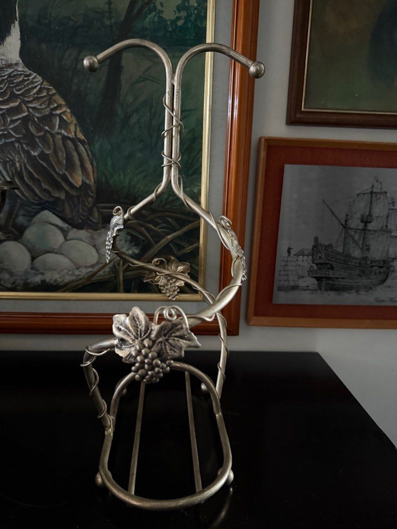 Vintage French SILEA Silver Plated Double Wine Bottle Holder Grape Vine ...