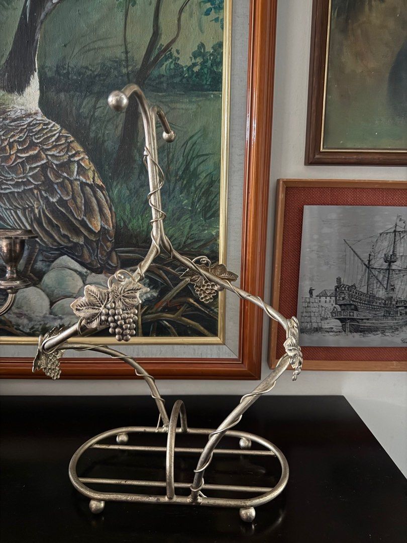 Vintage French SILEA Silver Plated Double Wine Bottle Holder Grape Vine ...