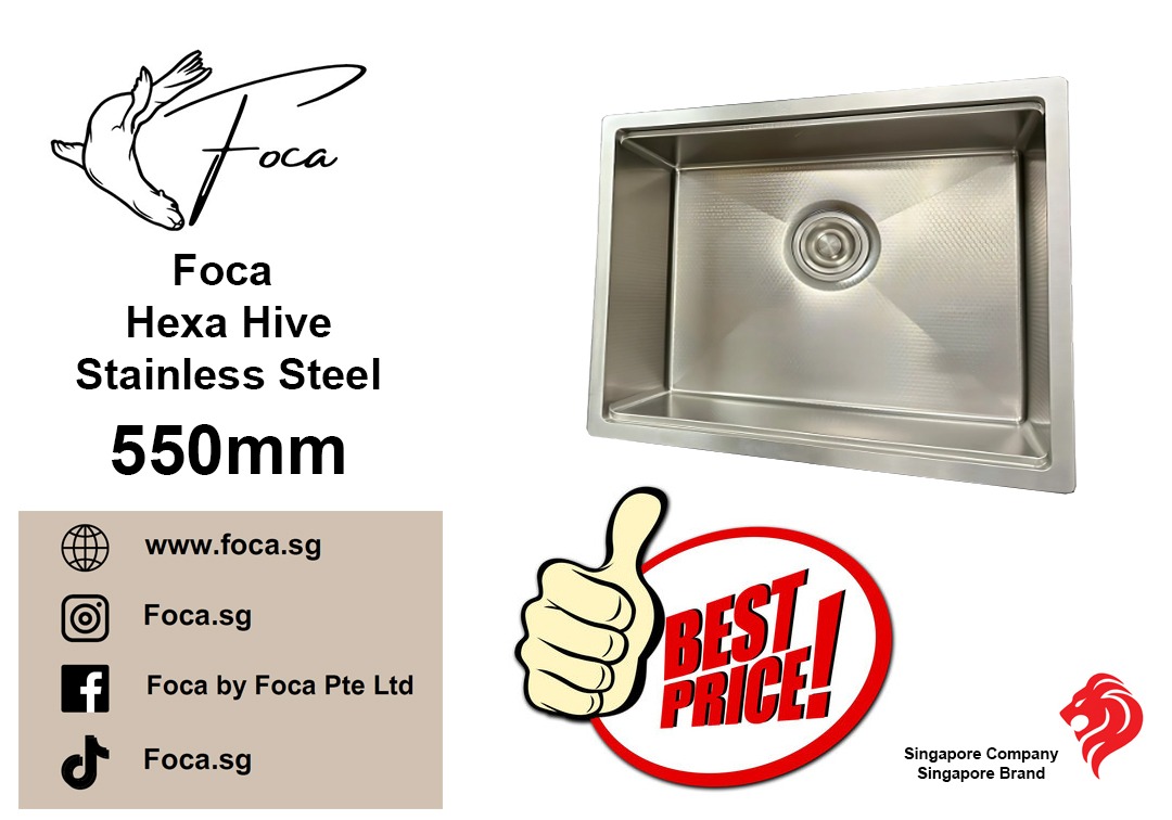 Foca HexaHive Honeycomb Embossed Kitchen Sink 550 x 450 x 230(mm) Brush Metal Honey Comb ...