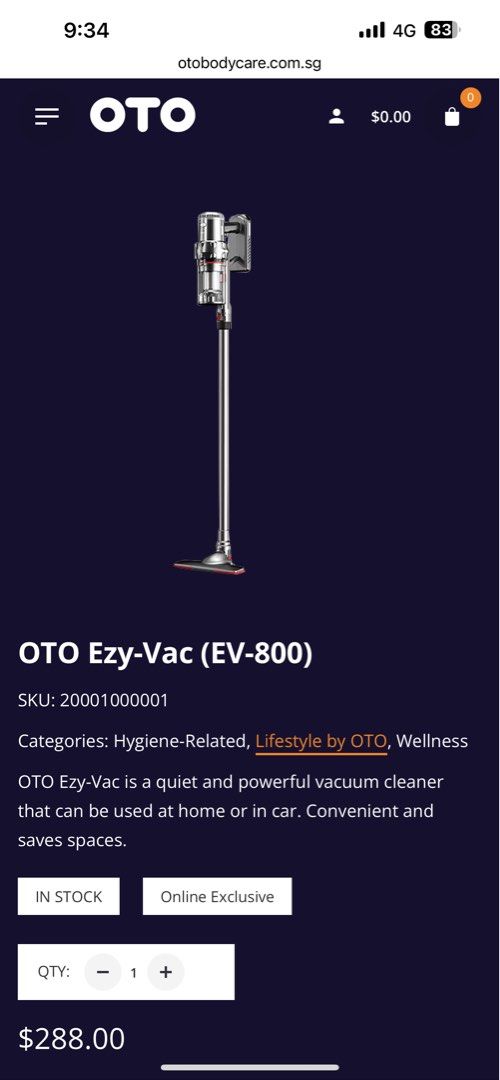 Oto Ezy-Vac (EV-800) Cordless Vacuum Cleaner, TV & Home Appliances ...