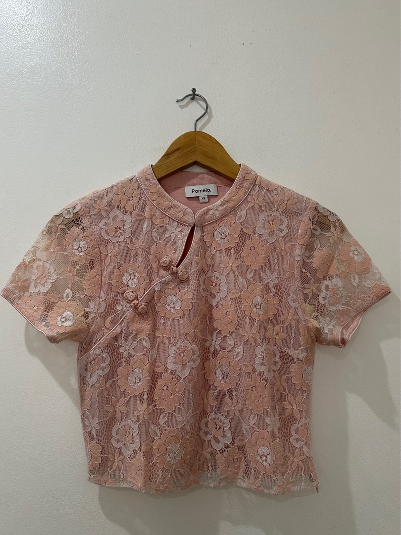POMELO pink mandarin collar top, Women's Fashion, Tops, Blouses on ...