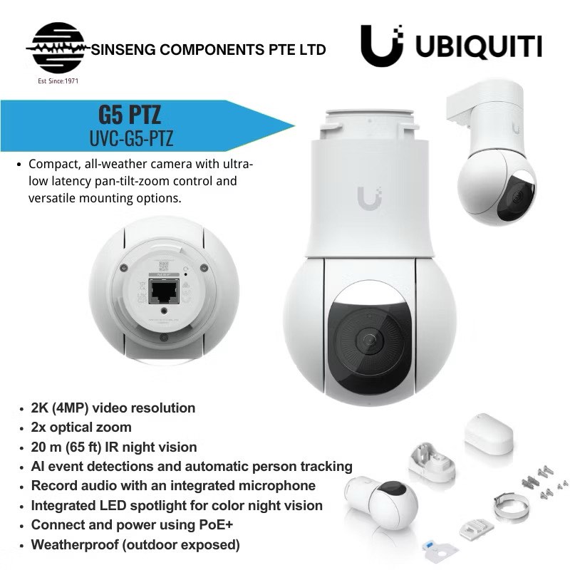 Ubiquiti UniFi 2K 4MP G5 PTZ Security Camera with Audio and 2x Optical ...