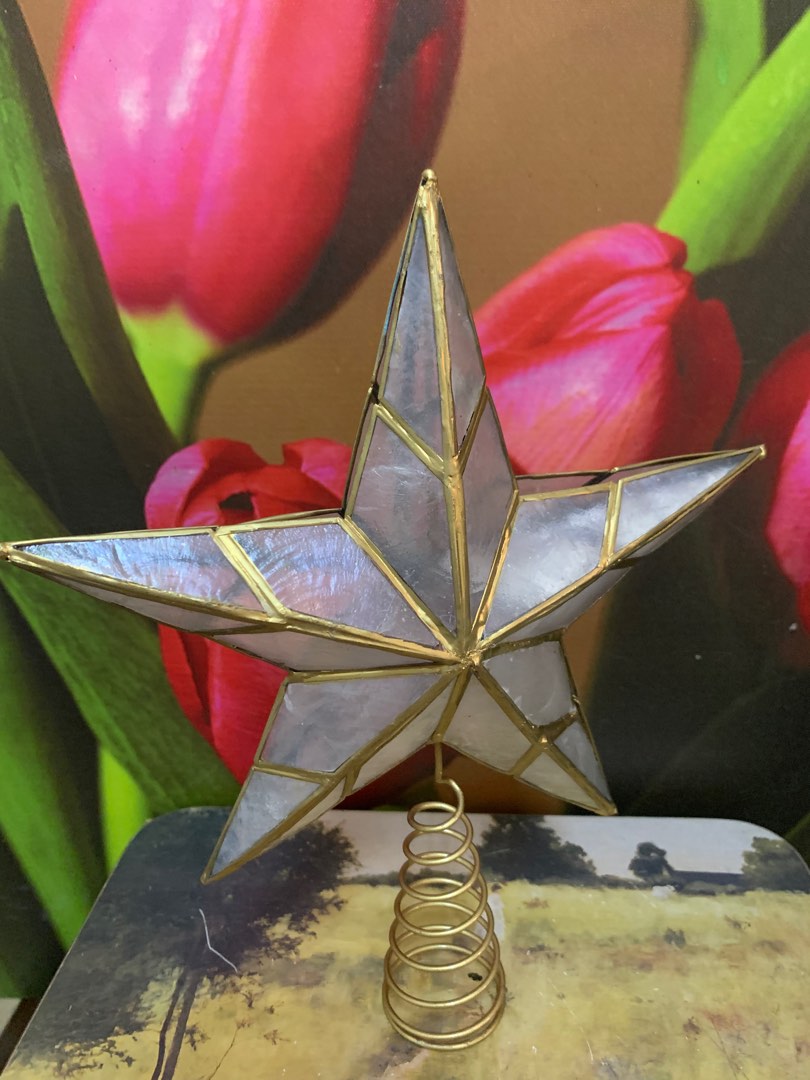 Vintage Capiz Shell Tree Topper Star with Gold Tone Metal Filigree Trim ...