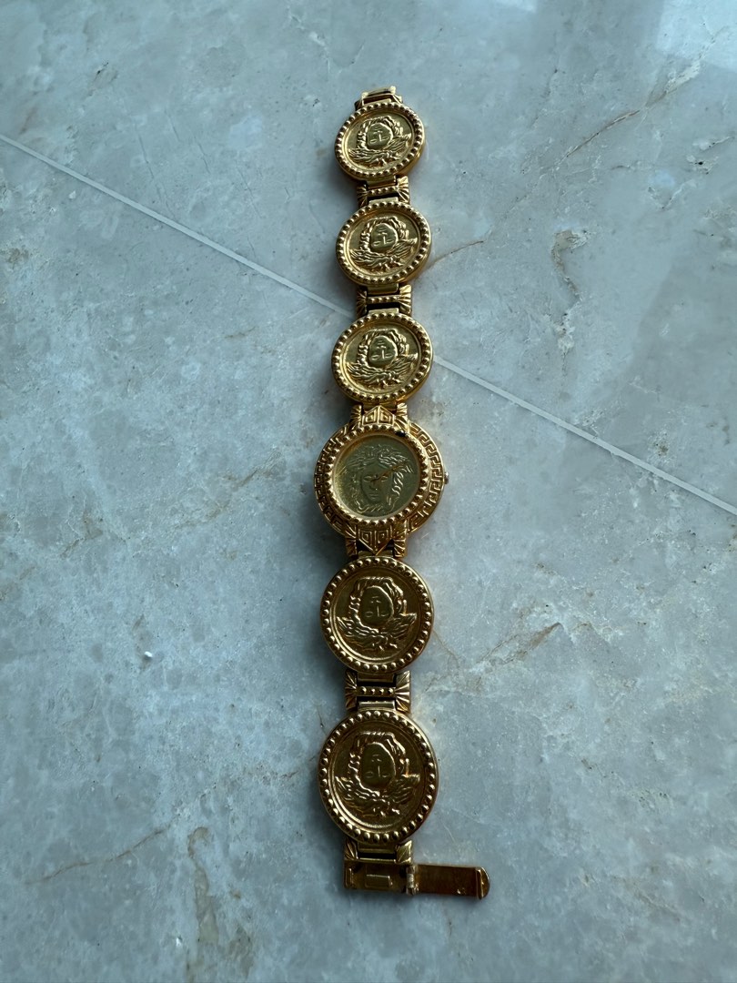 Gianni Versace Signature Medusa Head Gold Plated Vintage Coin Watch ...