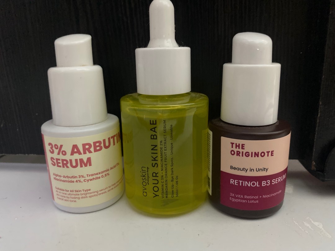 BUNDLING serum avoskin vitamin c 3% + niacinamide 2%, scora 3% arbutin ...
