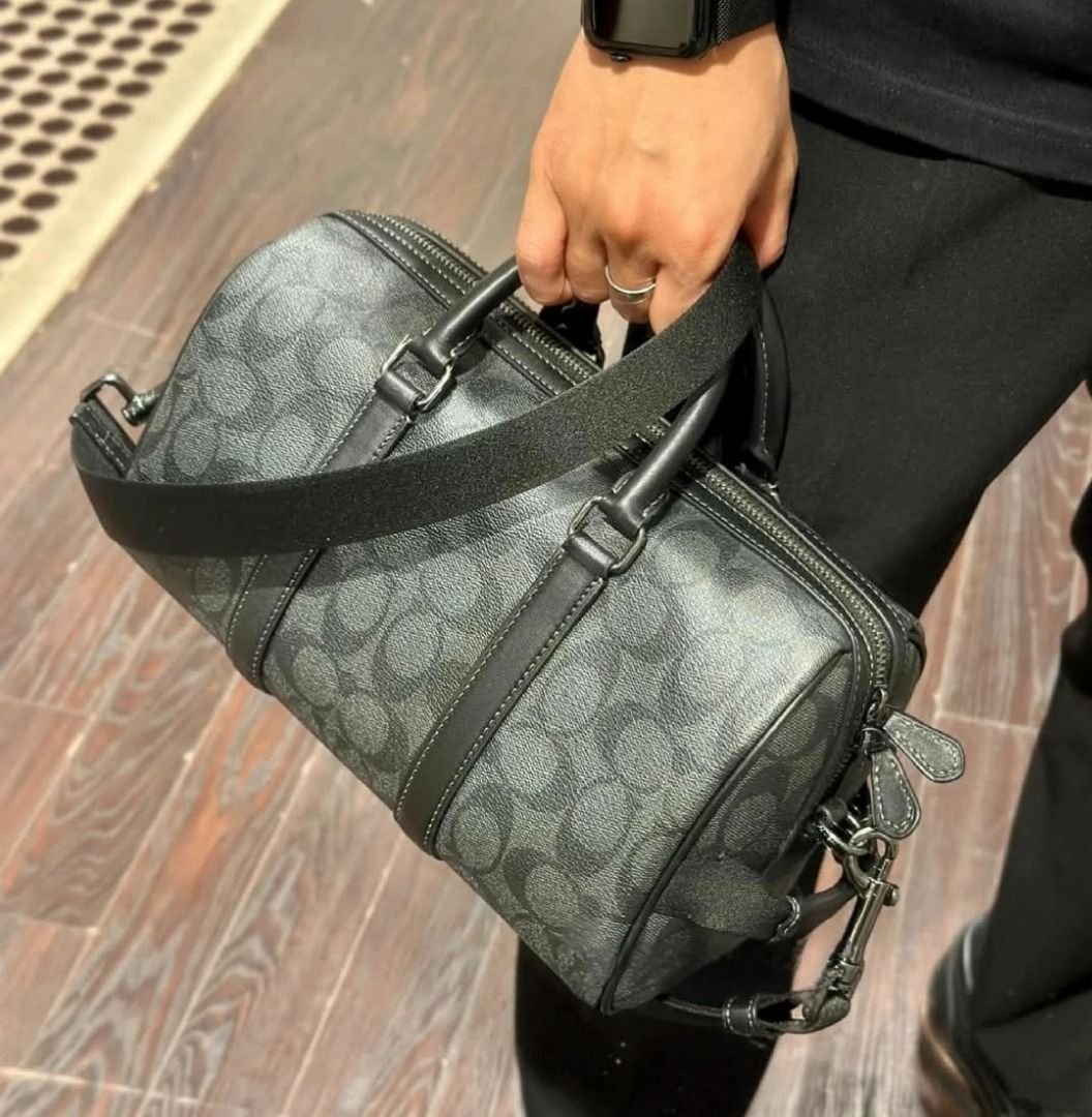 Coach Gotham Duffle 27 Bag in Charcoal Signature Coated Canvas & Black Refined Calf Leather with ...