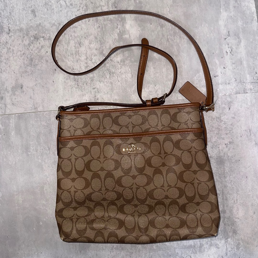 Coach Signature File Crossbody Bag Biege/Brown, Luxury, Bags & Wallets ...