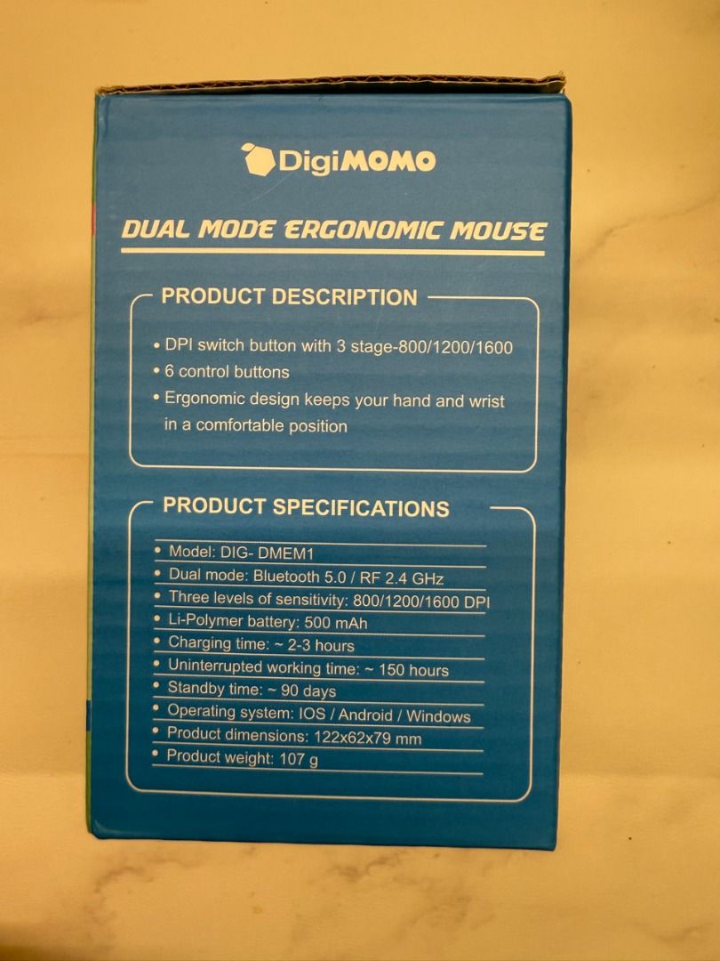 Digimomo Dual Mode Ergonomic Wireless Mouse 人體工學無線滑鼠, 電腦＆科技, 電腦周邊及配件 ...
