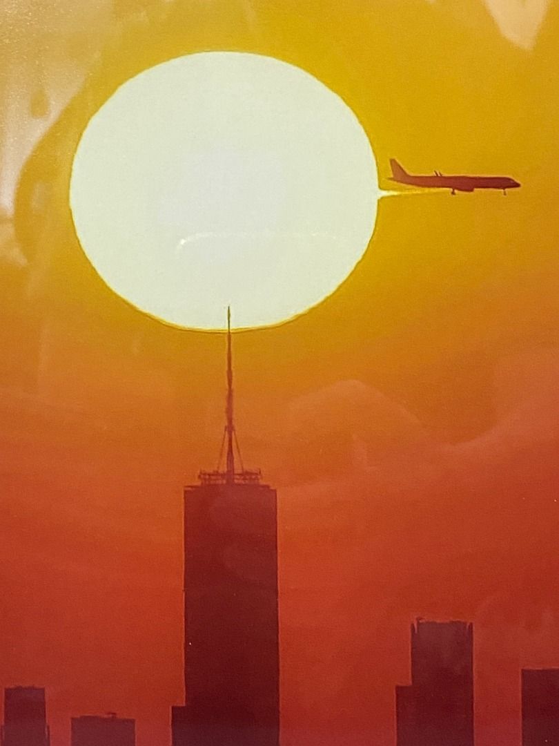 Fiery Flight: jet Piercing through sunrise over World Trade Center, NYC ...