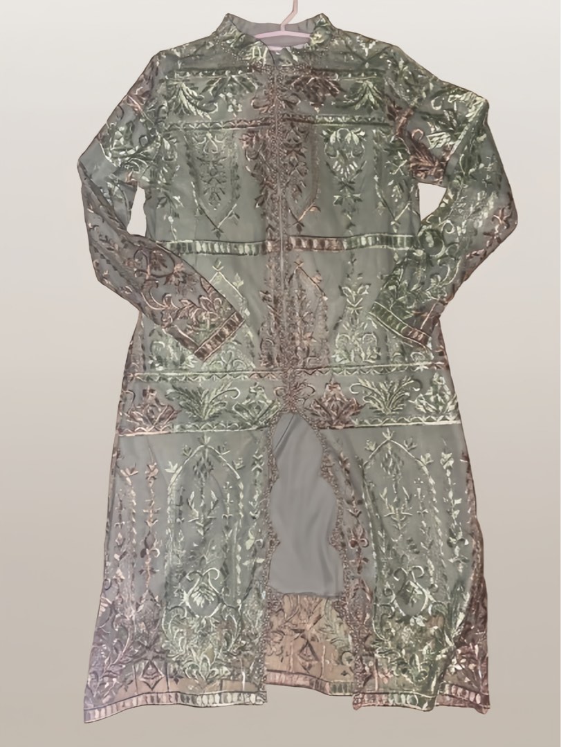 Kebaya Manik Modern Labuh Indonesia with Songket in Sage Green, Women's ...