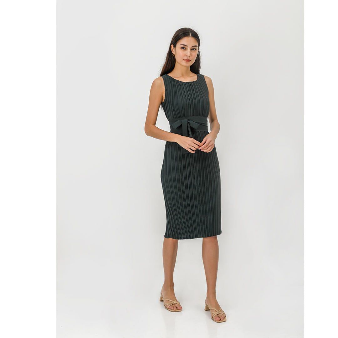 Love and Bravery LAB Zania Pleated Midi Column Dress w Belt, Women's ...