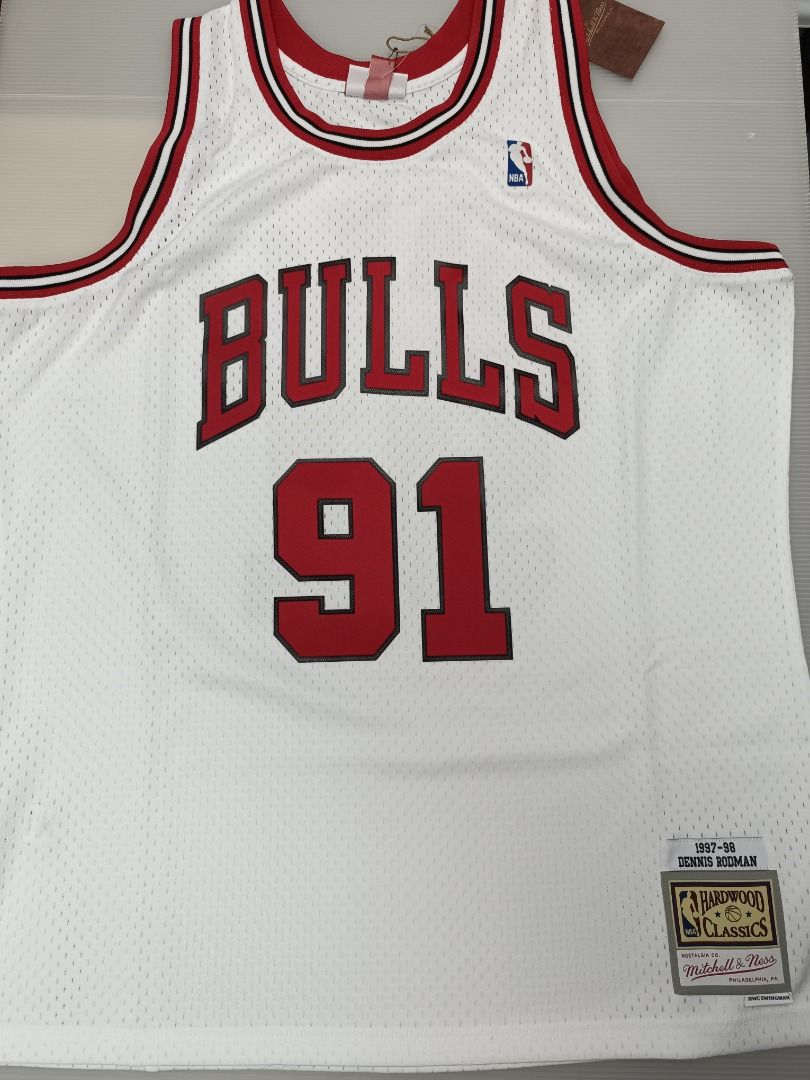 M&N Chicago Bulls #91 Rodman 1997-98 主場白Swingman Jersey, 男裝, 運動服裝 ...