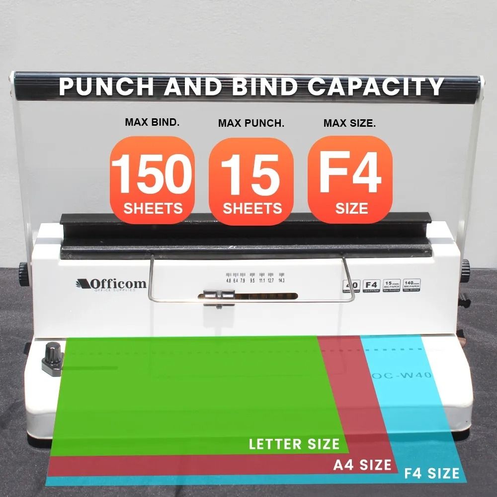 Officom W40M Wire Binding Machine F4 Size Heavy Duty for Double Loop ...
