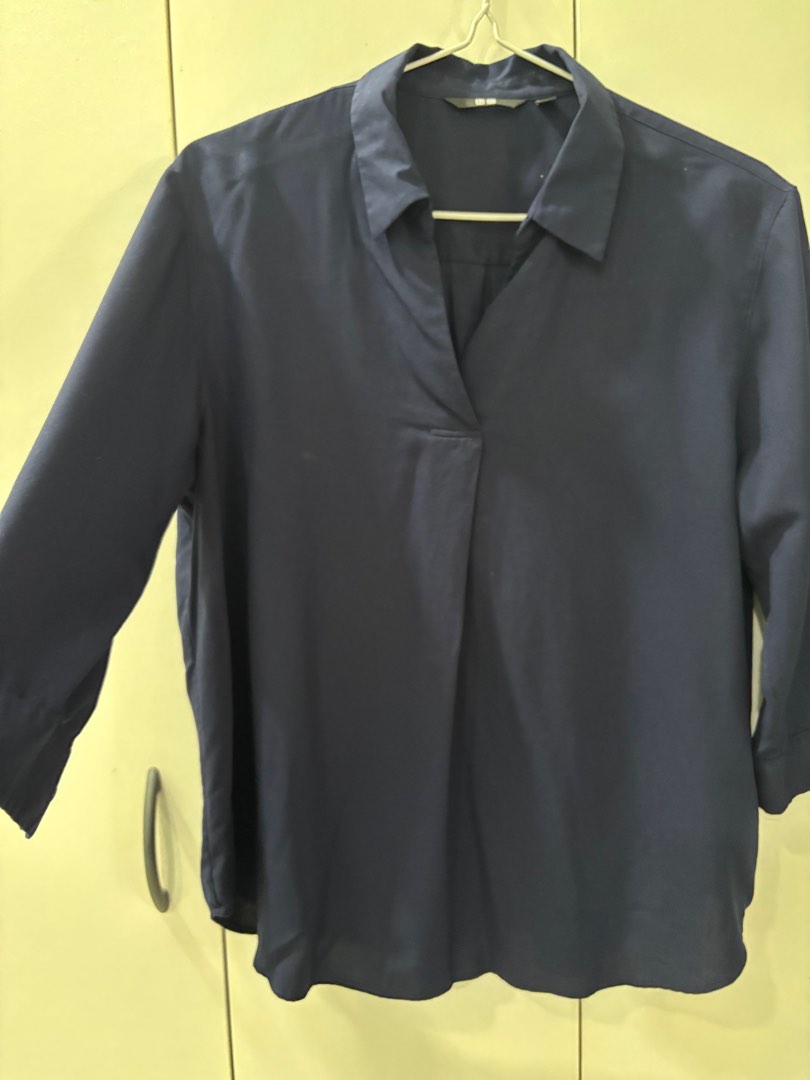 Uniqlo Navy Blue, Women's Fashion, Tops, Blouses on Carousell