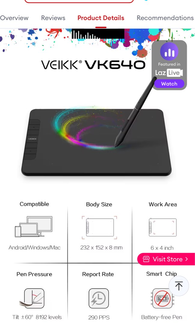 VEIKK VK640 6 x 4 inch Professional OSU Tablet Digital Drawing, Mobile ...