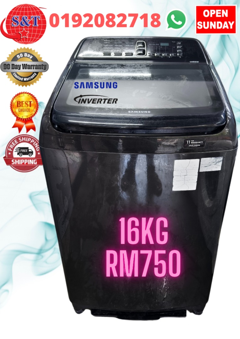 WASHING MACHINE SAMSUNG 16KG BLACK INVERTER, TV & Home Appliances, Washing Machines and Dryers ...