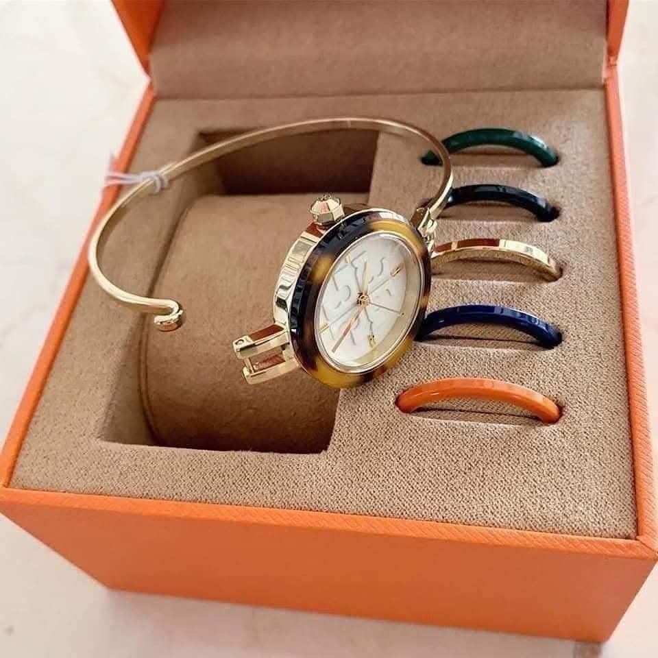 TORY BURCH GIGI BANGLES WATCH SET with 6 INTERCHANGEABLE RINGS 28MM ...