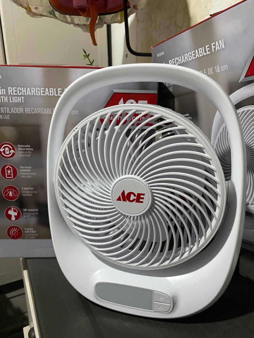 ACE 7" RECHARGEABLE FAN WITH LIGHT, Furniture & Home Living, Lighting ...