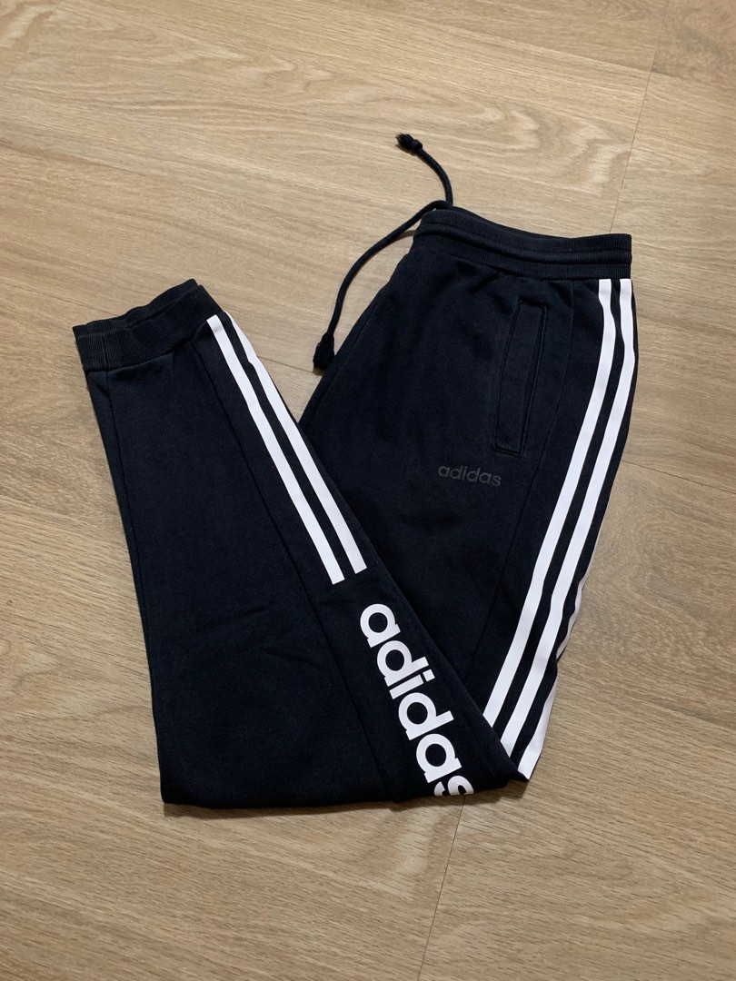 Adidas black 3 stripes lines jogger jogging pangs, Men's Fashion, Bottoms, Joggers on Carousell